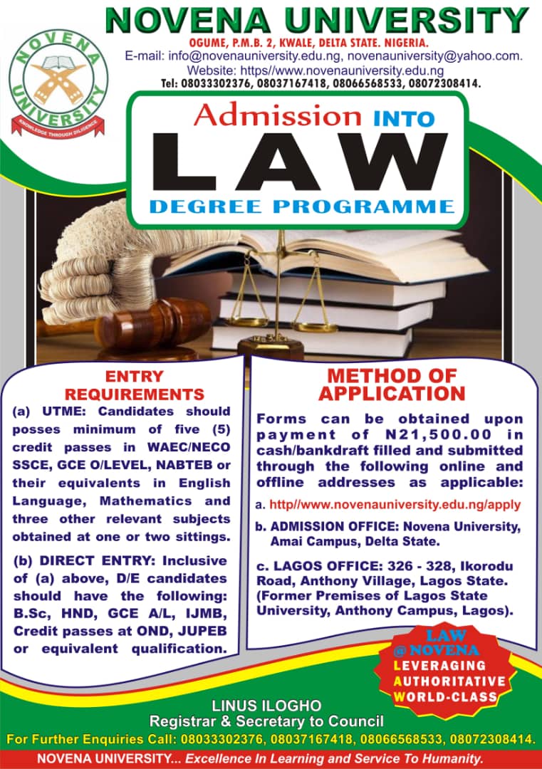 Novena University Unveils Affordable Admission In Medicine, Law ...